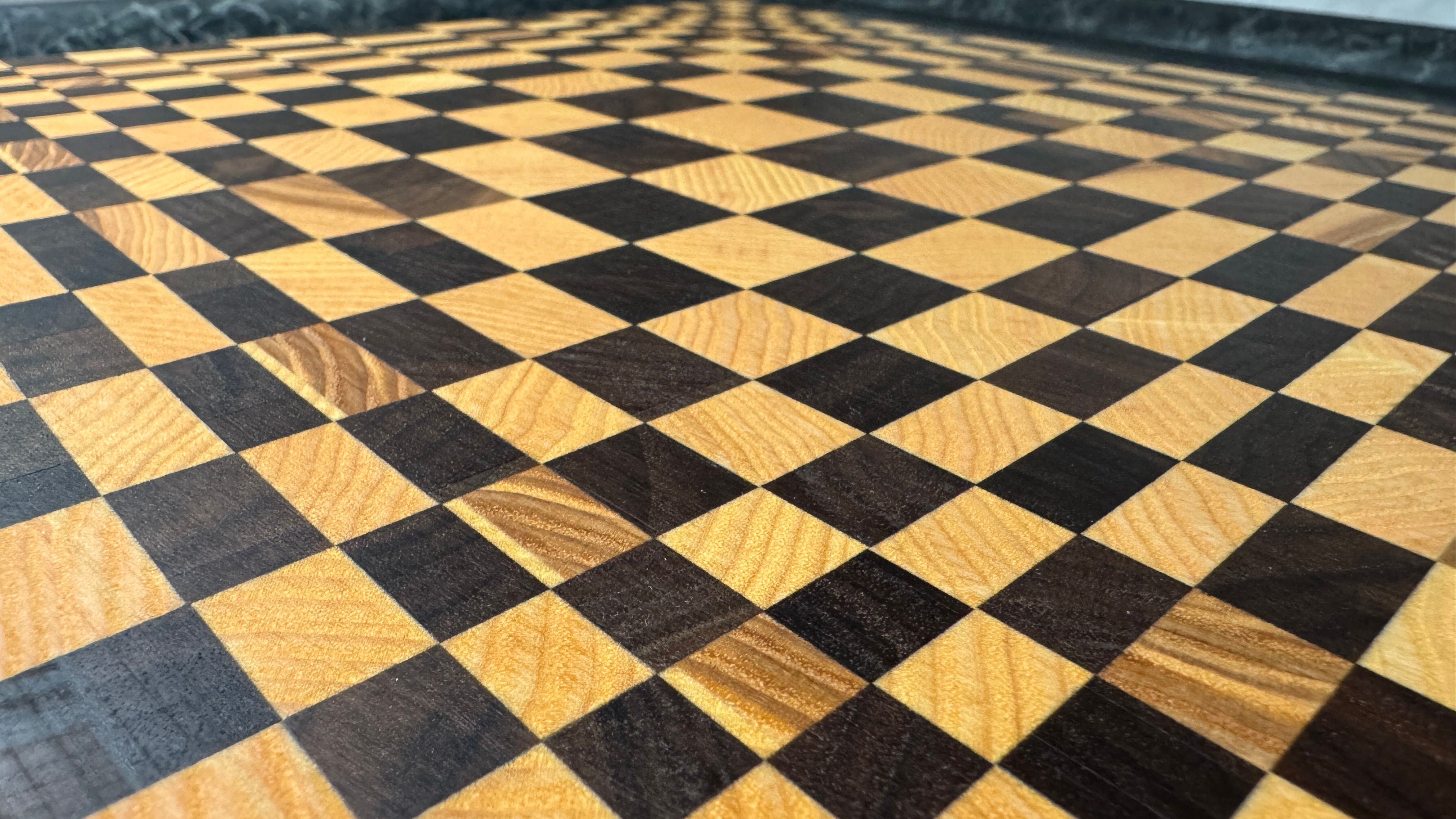 End grain cutting board with 3D optical illusion
